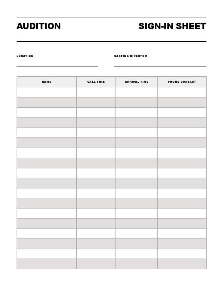 Audition Sign-In Sheet: Casting Director Location | PDF