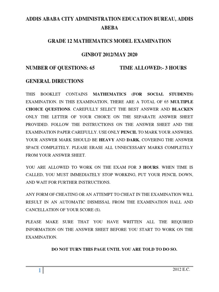 Maths - Social - Model Exam Grade 12 | PDF | Asymptote | Mathematics