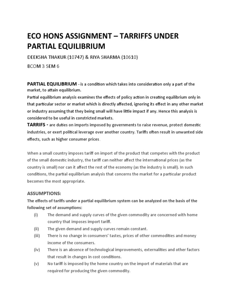 Eco Hons Assignment | PDF | Tariff | Supply And Demand