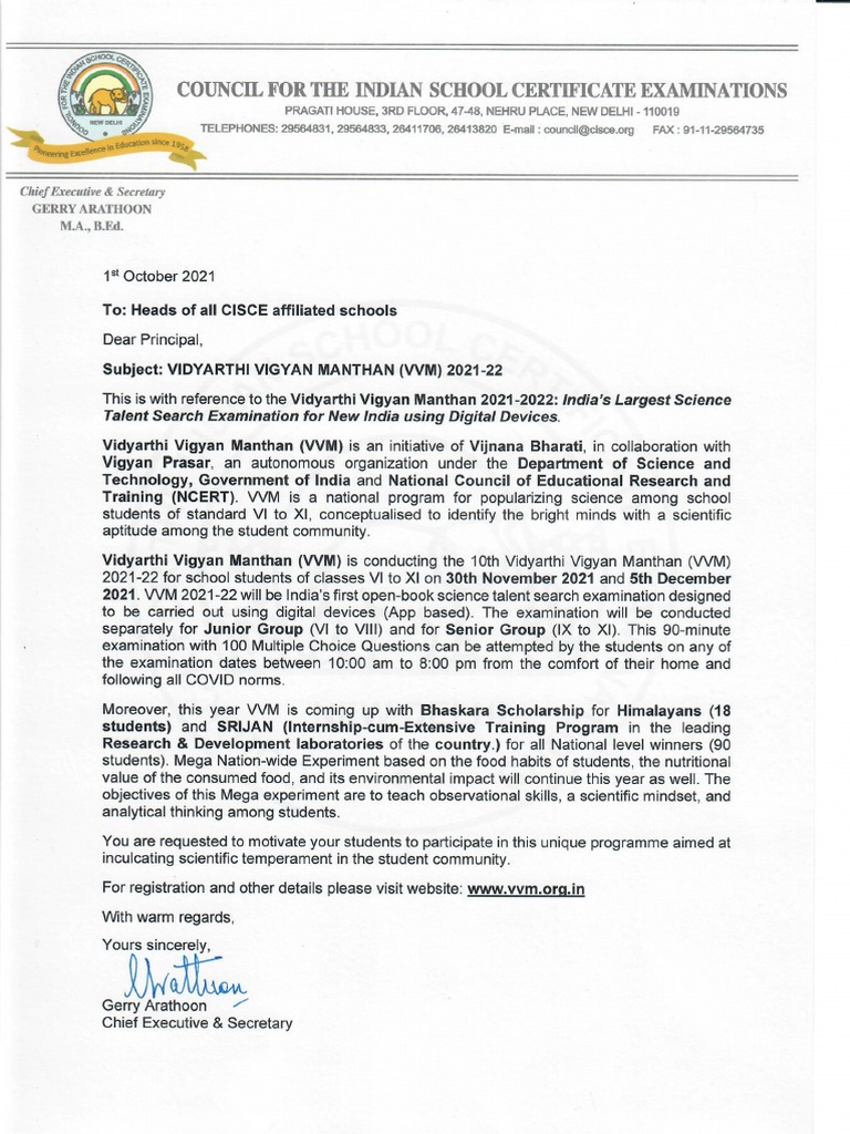 Vidyarthi Vigyan Manthan (VVM) 2021-22 | PDF