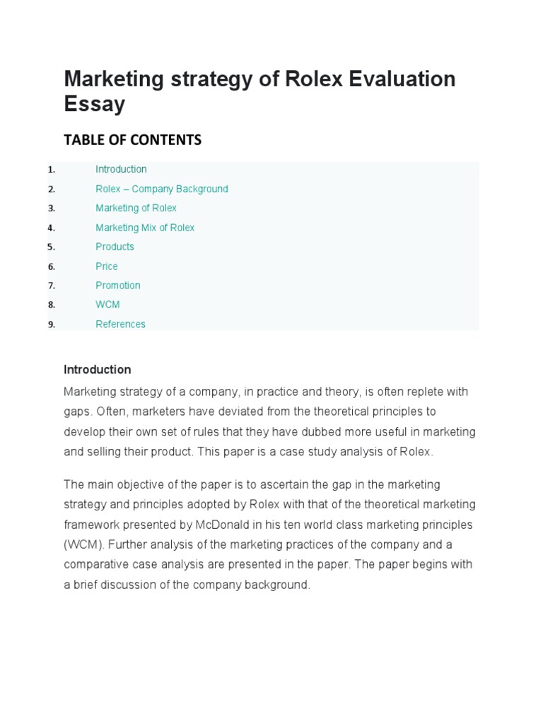 Marketing Strategy of Rolex Evaluation Essay | PDF | Marketing | Brand