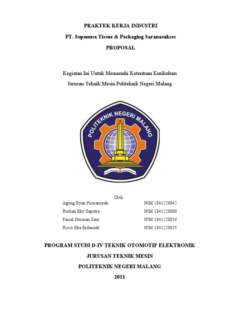 PROPOSAL PKL PT. Sopanusa Tissue & Packaging Saranasukses2021 | PDF