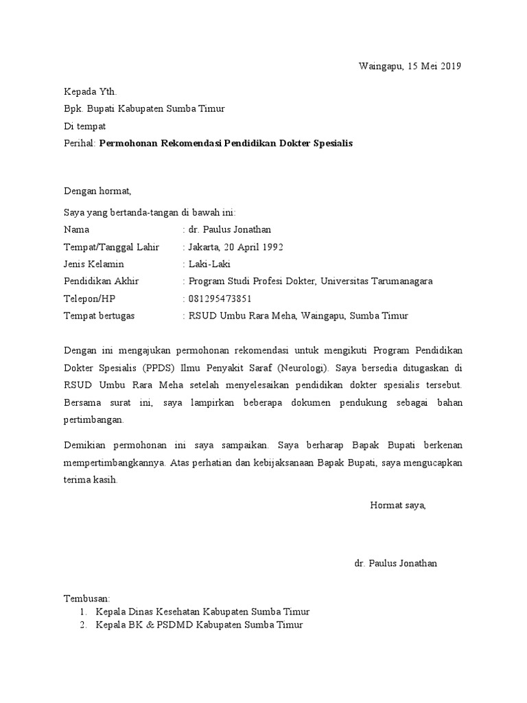 Surat Permohonan Rekom Bupati | PDF