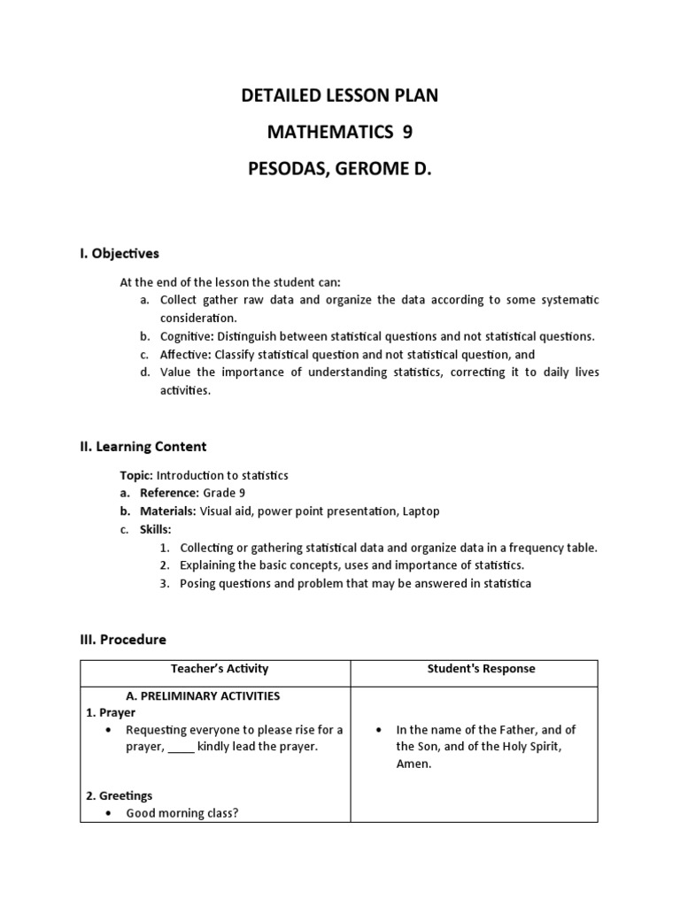 Lesson Plan Statistics | Download Free PDF | Statistics | Question
