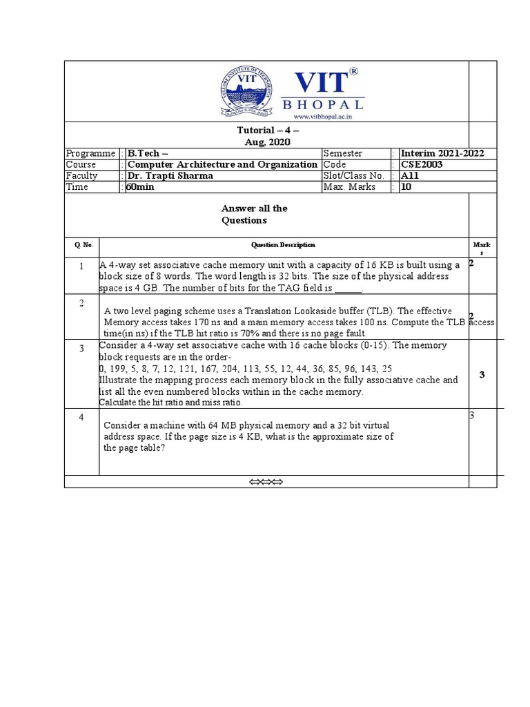 Tutorial - 4 - Aug, 2020: Calculate The Hit Ratio and Miss Ratio | PDF