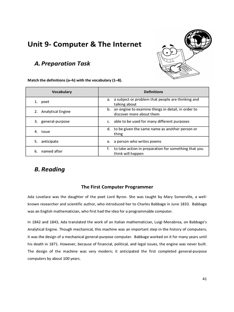 Unit 9-Computer & The Internet: A. Preparation Task | PDF | Computing