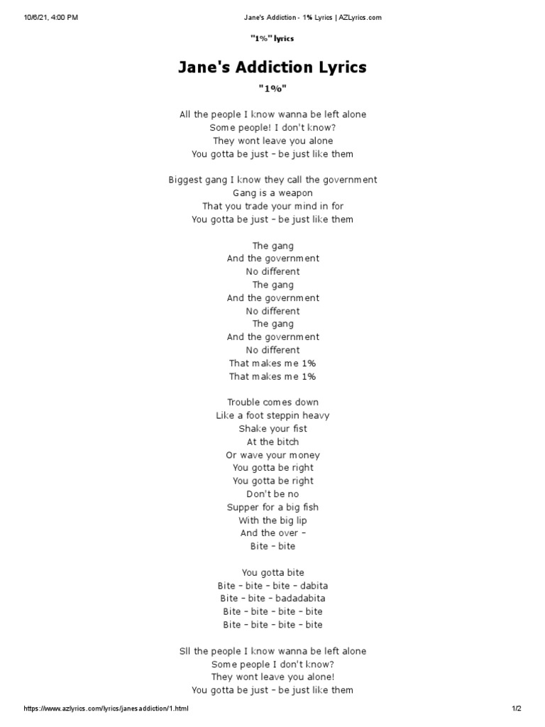 Jane's Addiction Lyrics | PDF