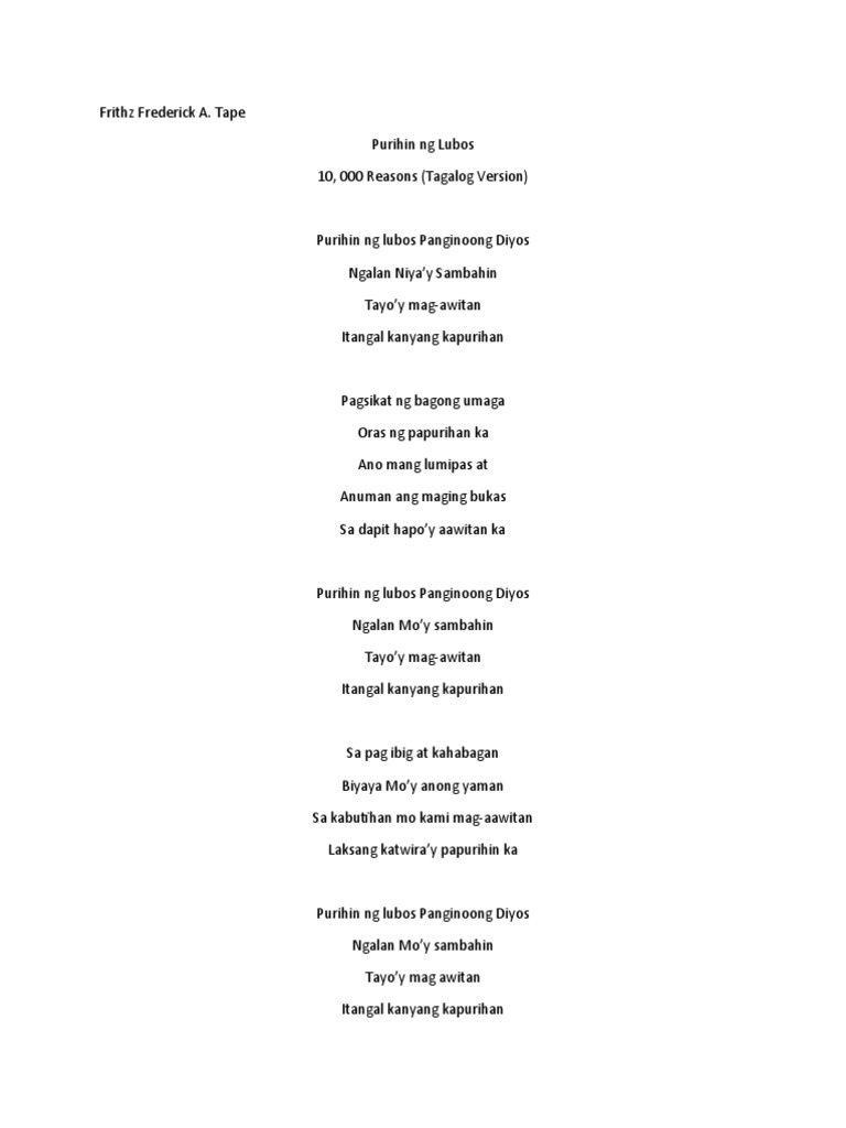 10, 000 Reasons Tagalog Version | PDF