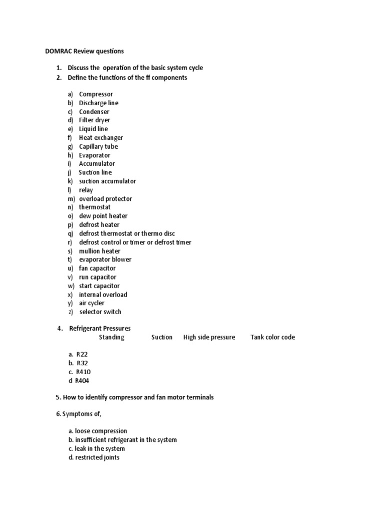 DOMRAC Review Questions | PDF | Thermostat | Capacitor