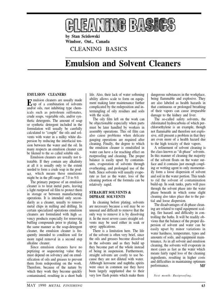 Emulsion and Solvent Cleaners: Cleaning Basics | PDF | Emulsion | Solvent