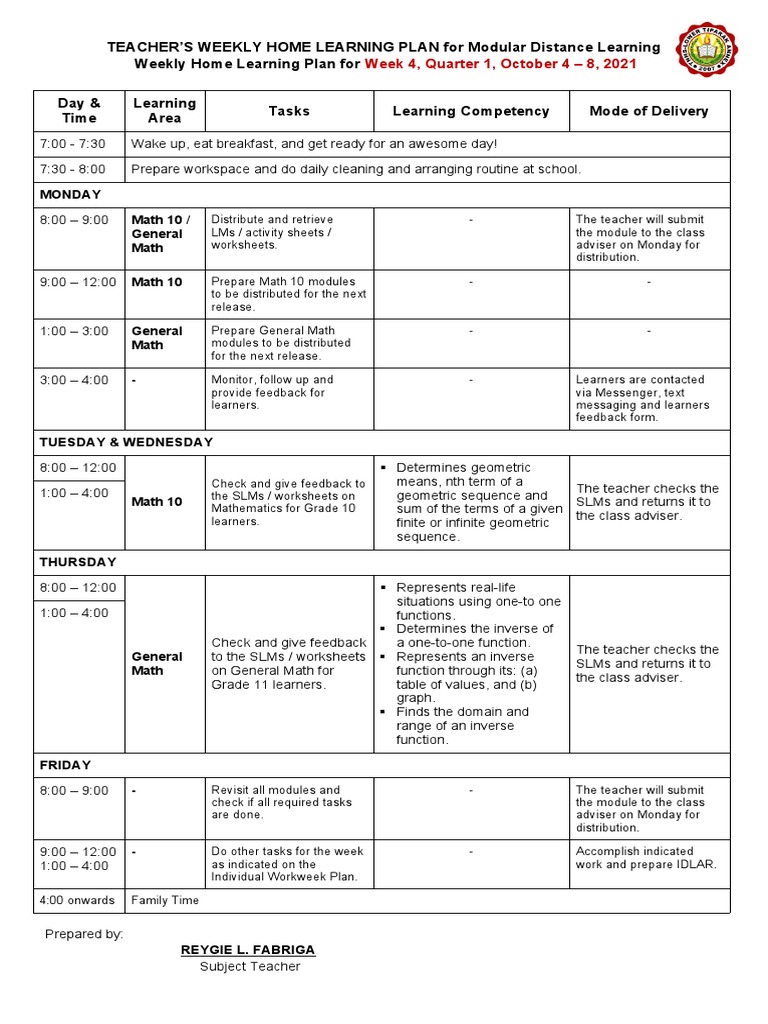 1st Quarter - Week 4 - WHLP Math | PDF | Function (Mathematics) | Mathematics