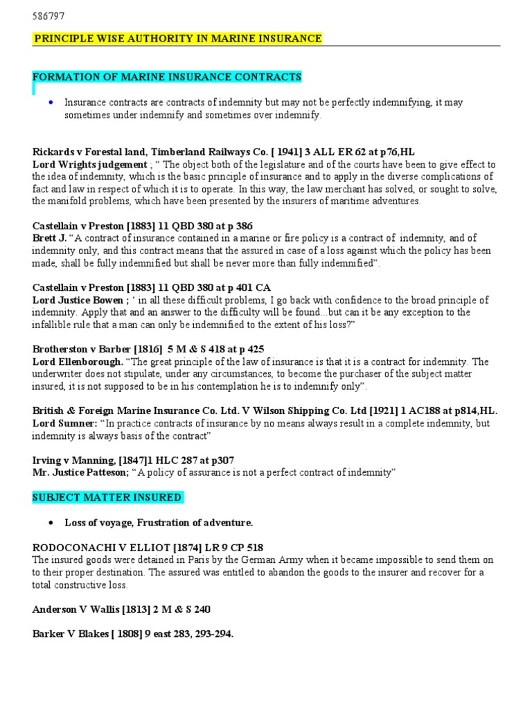 Authority in Marine Insurance | PDF | Indemnity | Insurance