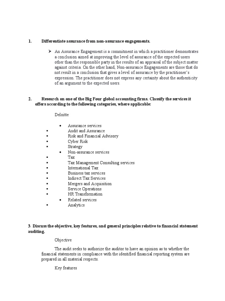 Assurance vs Non-Assurance Engagements | PDF | Audit | Financial Audit