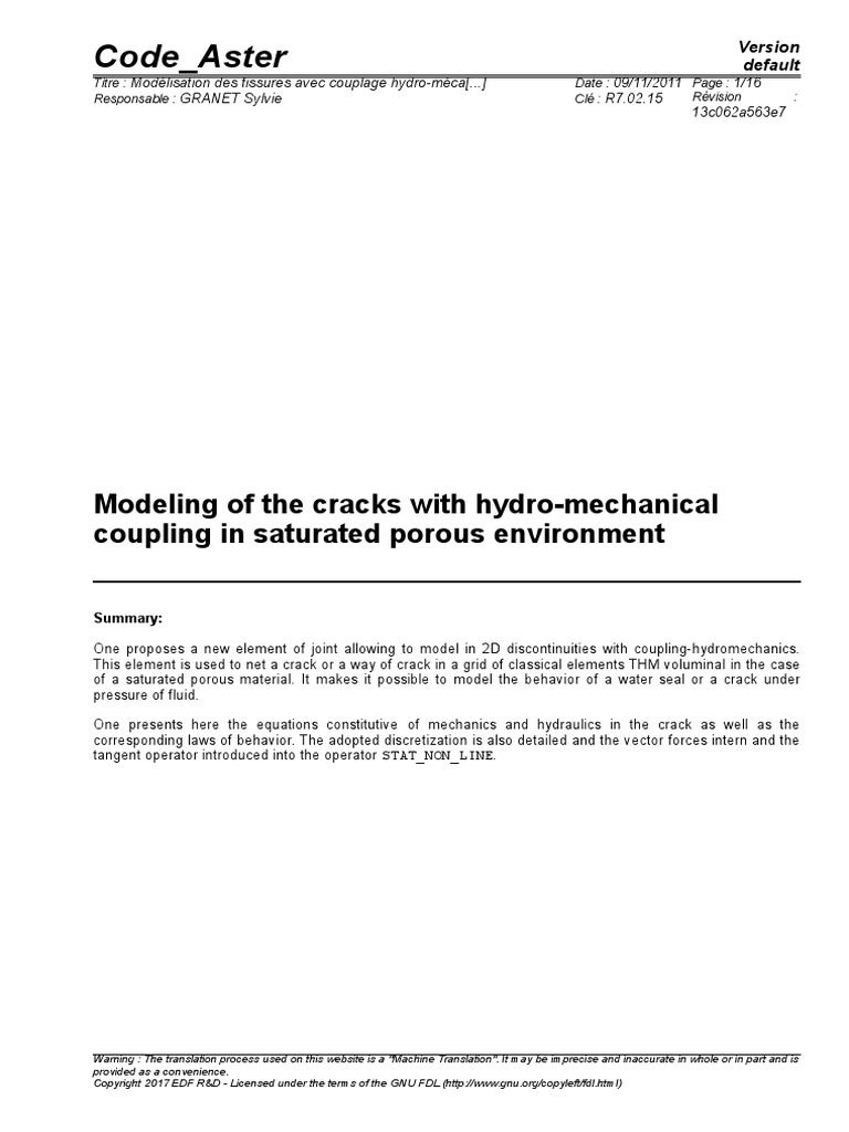 Code - Aster: Modeling of The Cracks With Hydro-Mechanical Coupling in ...
