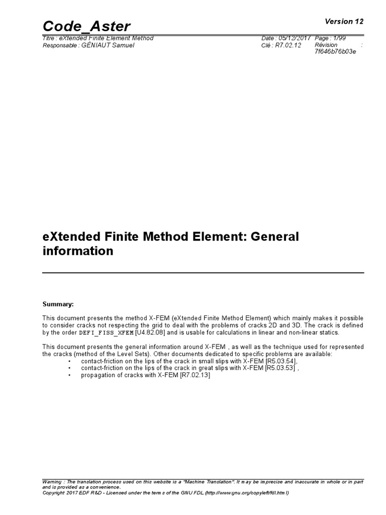 Code Aster Extended Finite Method Element General Information Pdf Mathematical Objects