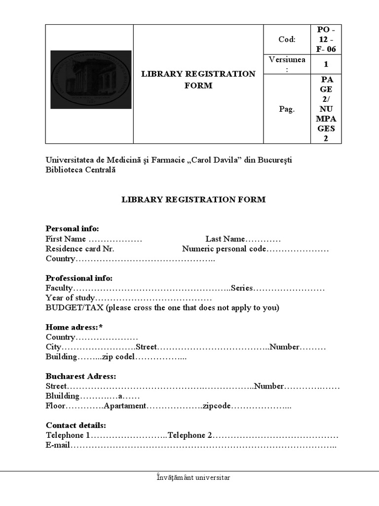 Library Registration Form for Students | PDF | Libraries | Communication