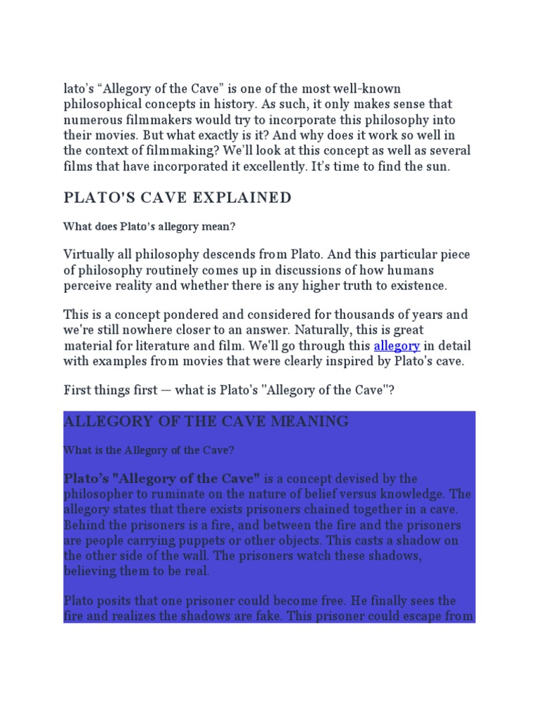 Allegory of The Cave by Plato | Download Free PDF | Metaphysics ...