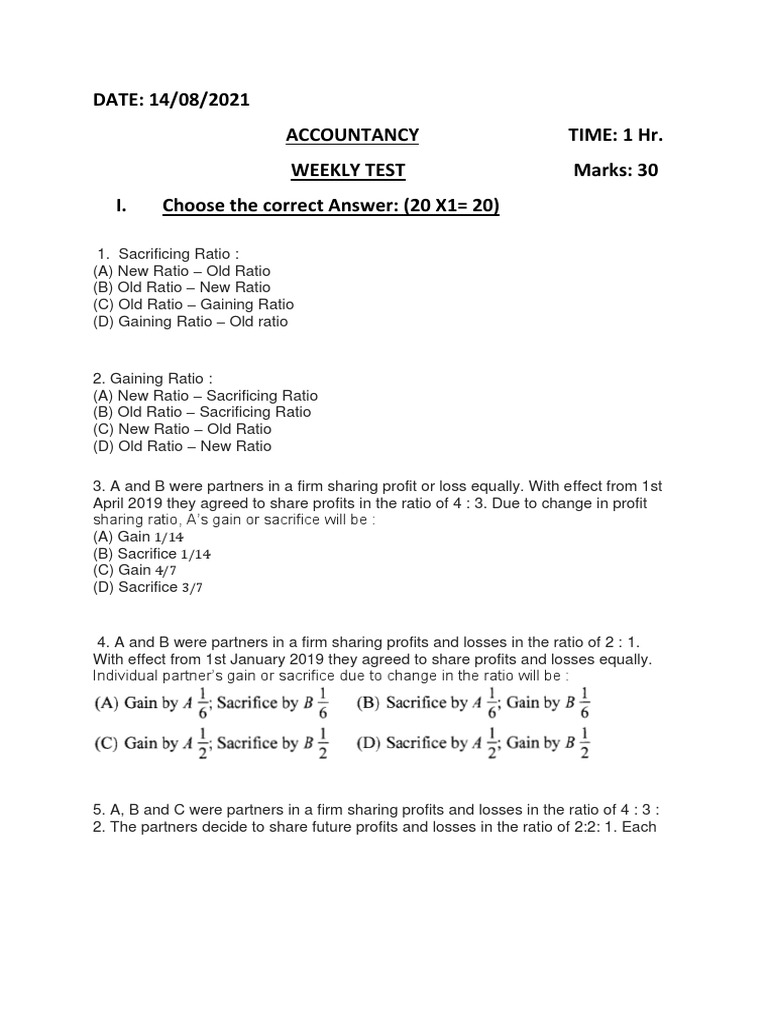 Accountancy Weekly Test: Profit Sharing Adjustments | PDF | Goodwill ...