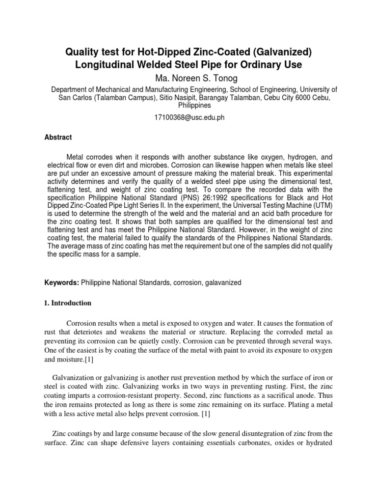 Quality Test For Hot-Dipped Zinc-Coated (Galvanized) Longitudinal ...