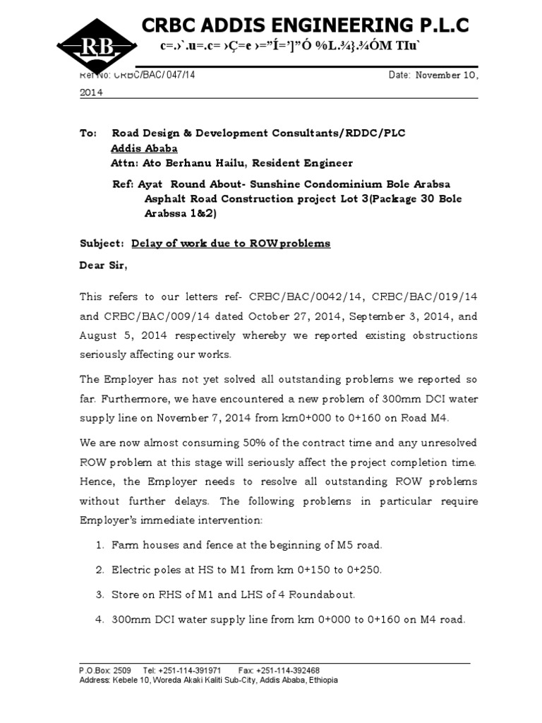 Delay of Work Due To ROW Problems | PDF | Business