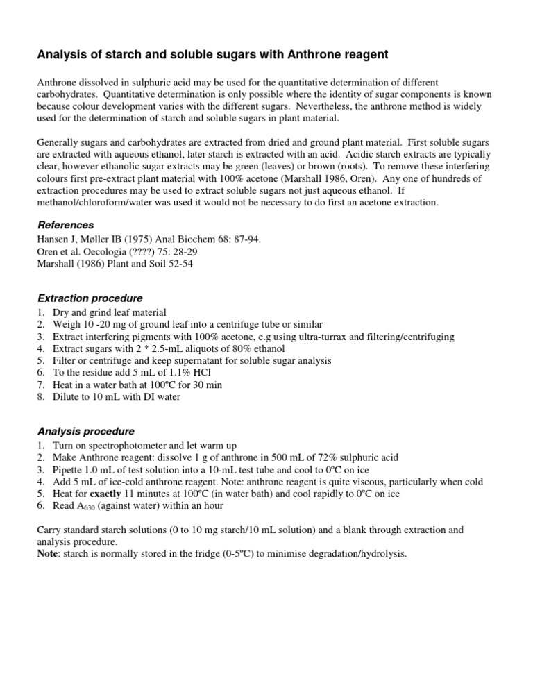 Anthrone Method for Carbohydrate Analysis | PDF | Cooking, Food & Wine
