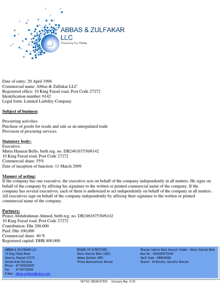 Extract From The Commercial Register | PDF