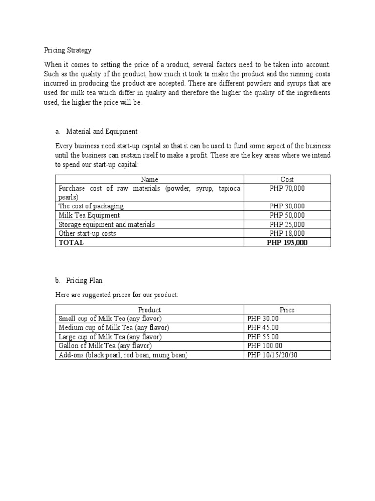Pricing Strategy | PDF | Tea | Milk