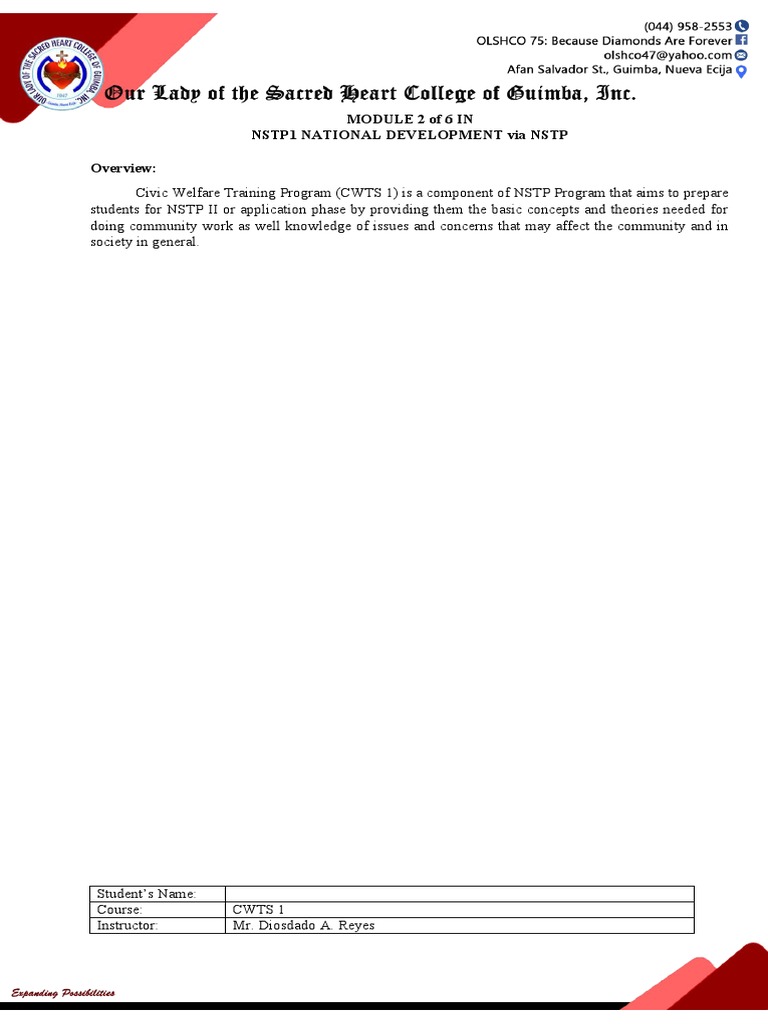 Module 2 of 6 in Nstp1 National Development Via NSTP Overview | PDF ...