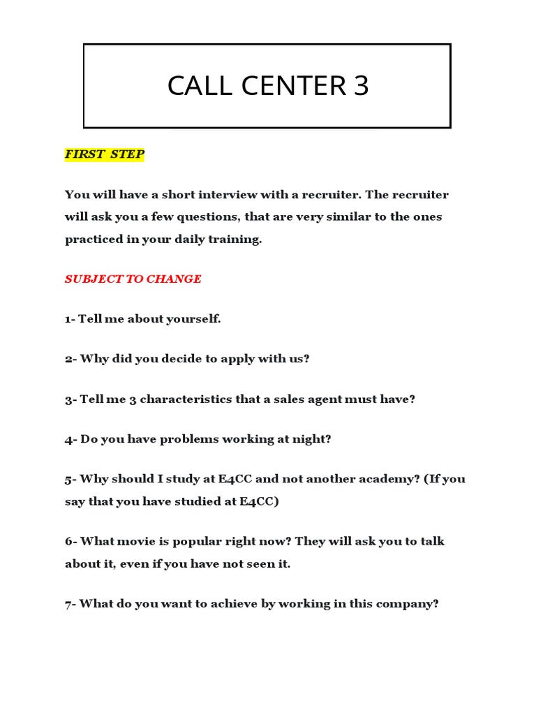 Call Center 3: First Step | PDF