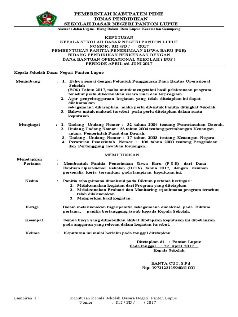 Pembentukan Panitia PSB 2017 | PDF