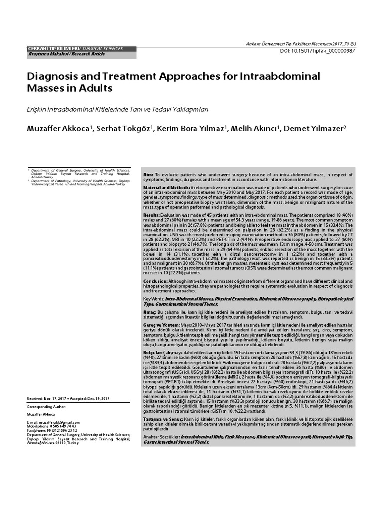 Diagnosis and Treatment Approaches for Intra-abdominal Masses in Adults ...