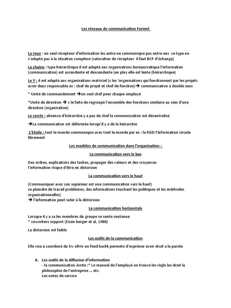 Les Réseaux de Communication Formel - Prise de Note | PDF | la communication | Informations