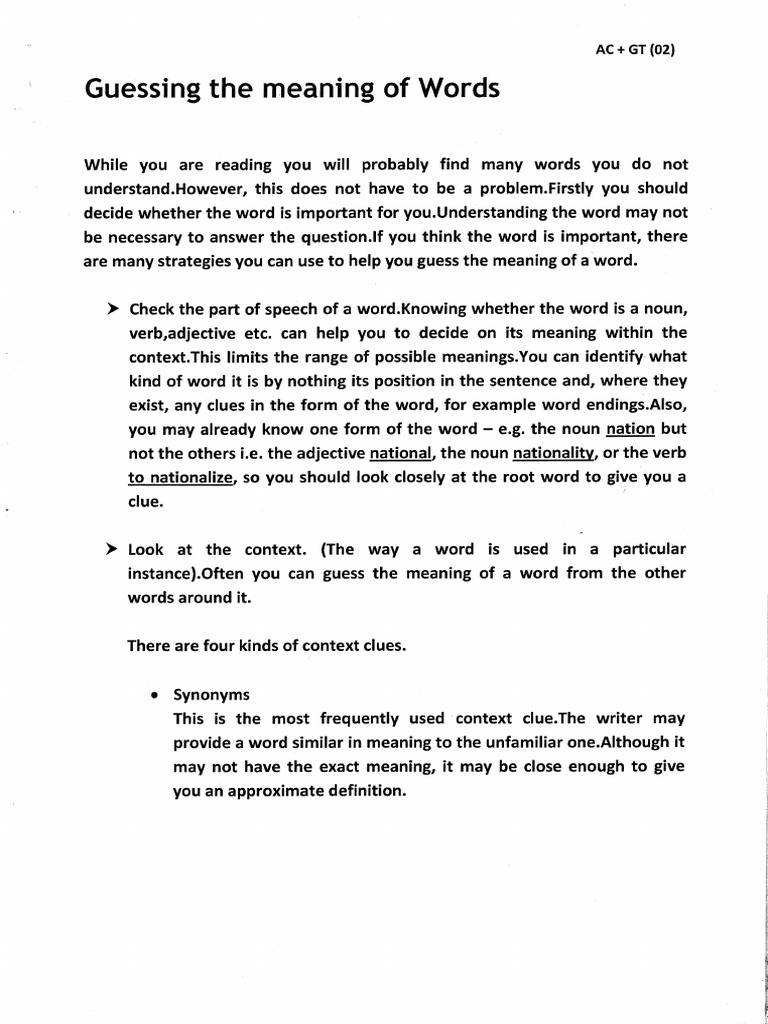 Guessing The Meaning of Words | PDF