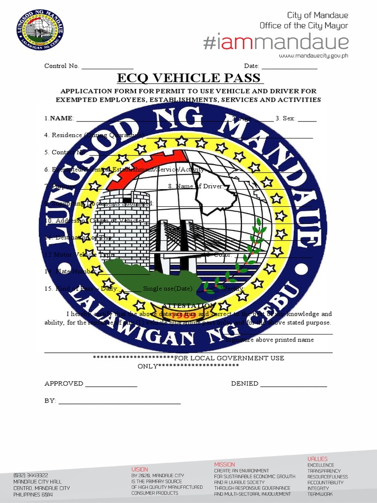 Vehicle Pass Application Form | PDF | Finance & Money Management