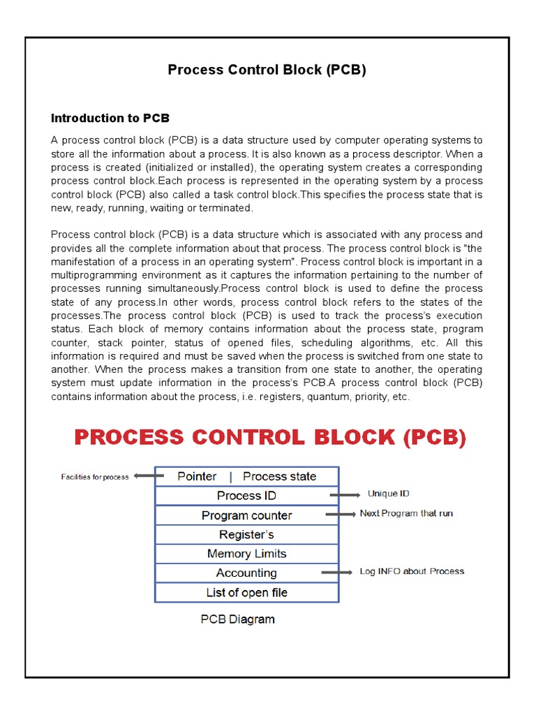 Process Control Block (PCB) | PDF | Process (Computing) | Information ...