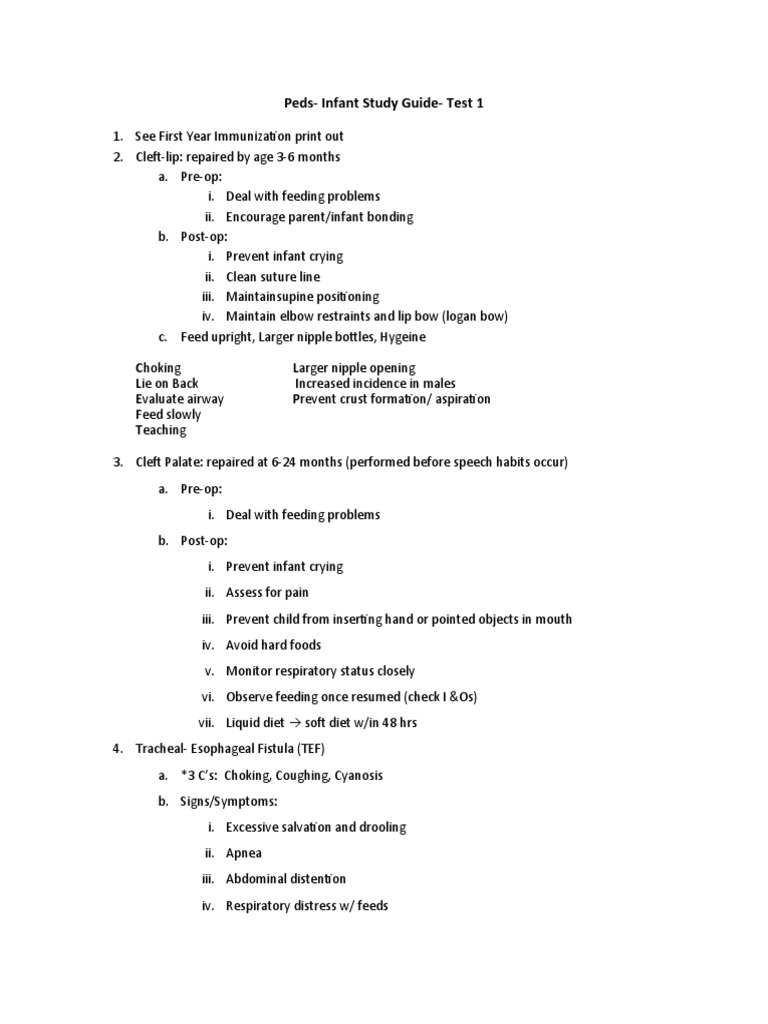 Peds-Infant Study Guide - Test 1 | PDF | Dehydration | Medicine
