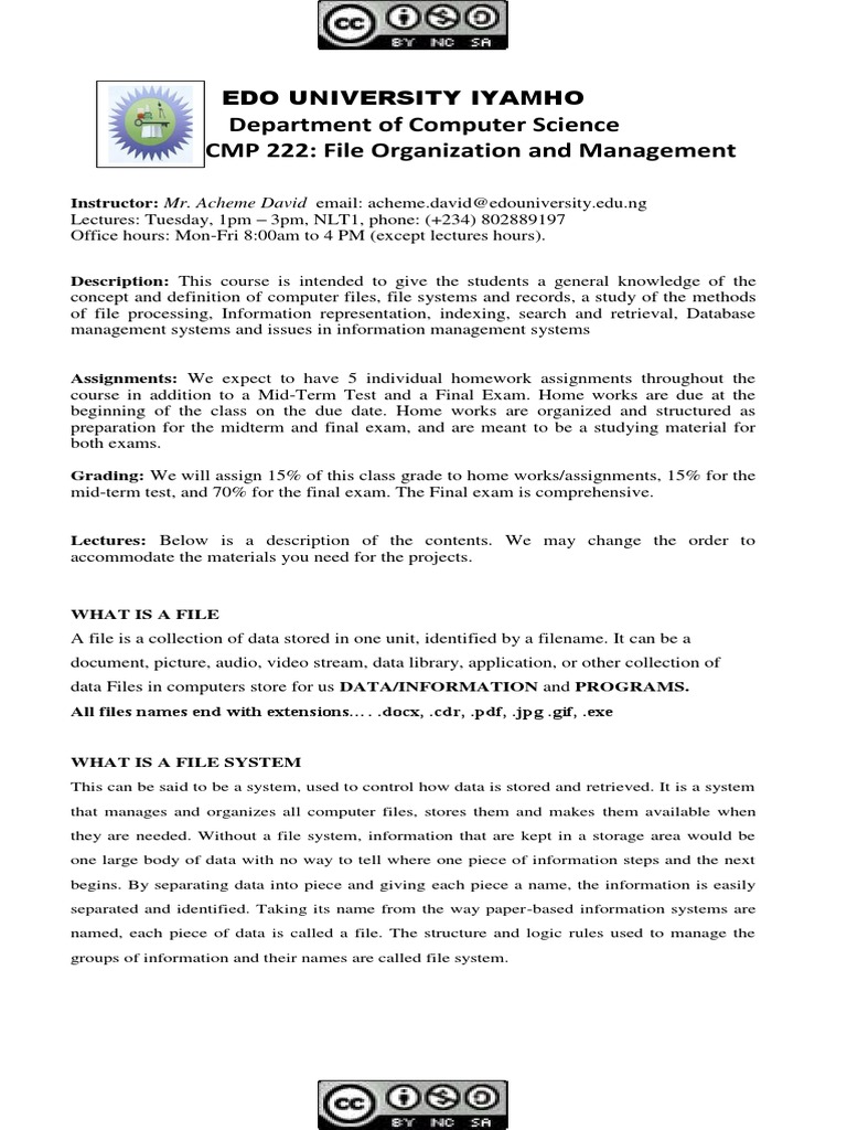 Department of Computer Science CMP 222: File Organization and ...