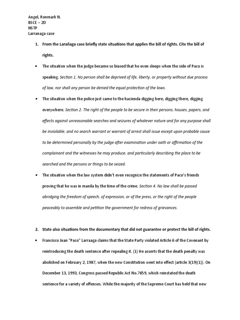 From The Larañaga Case Briefly State Situations That Applies The Bill ...
