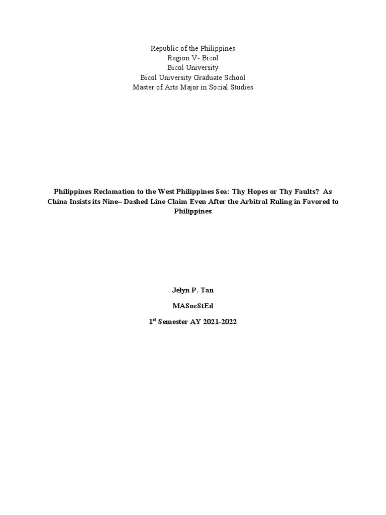 TERM PAPER For TERRITORIAL DISPUTE IN THE WEST PHILIPPINE SEA | PDF ...