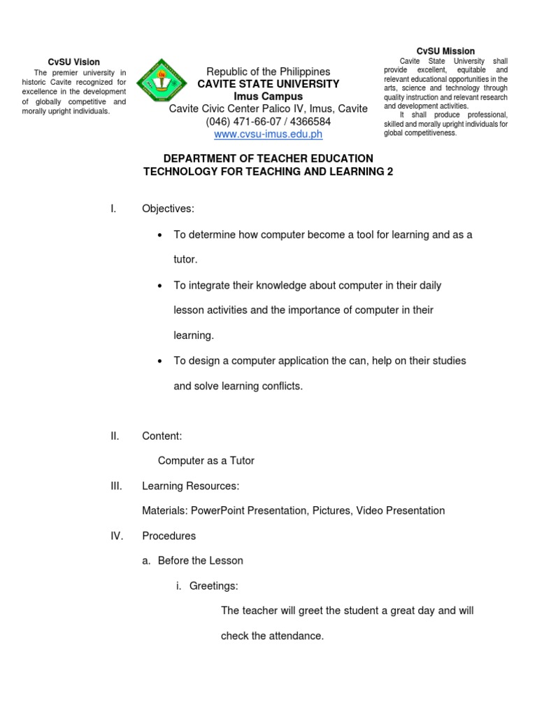 Lesson Plan In Edtech Computer As A Teacher Pdf Teachers