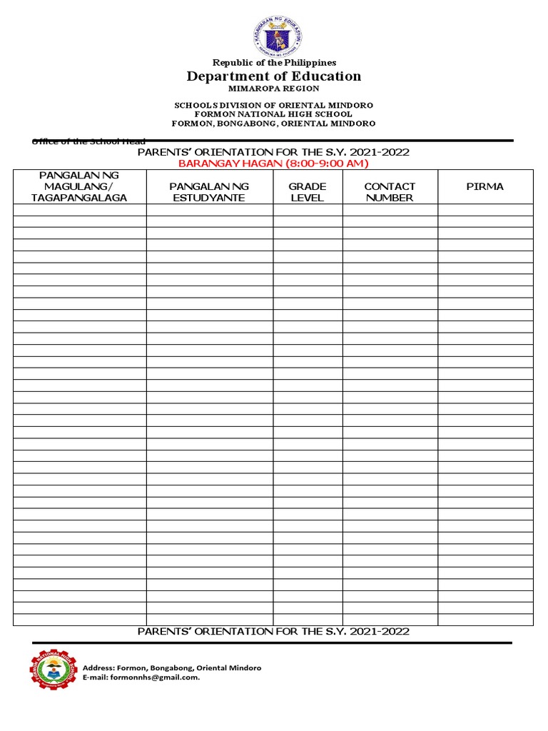 Parents' Orientation - Attendance | PDF | Government | Public ...