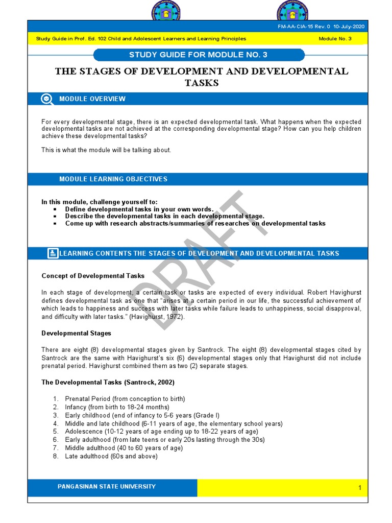 The Stages of Development and Developmental Tasks: Study Guide For ...