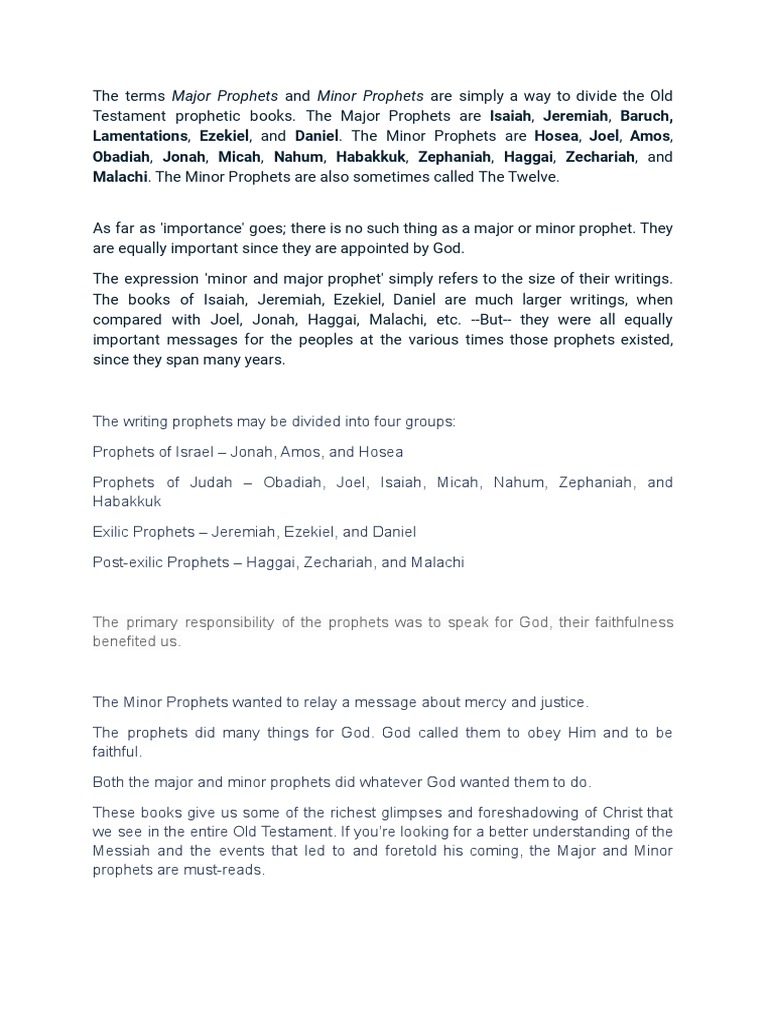 The Major and Minor Prophets Answer | PDF