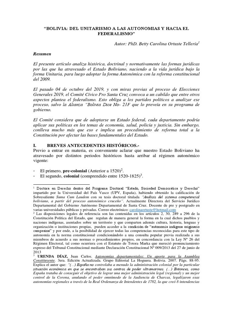 Articulo Del Unitarismo A Las Autonomías y Hacia La Federalización 04 ...