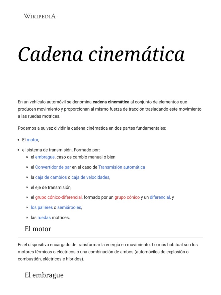 Componentes de la Cadena Cinemática | PDF | Transmisión (Mecánica) | Eje