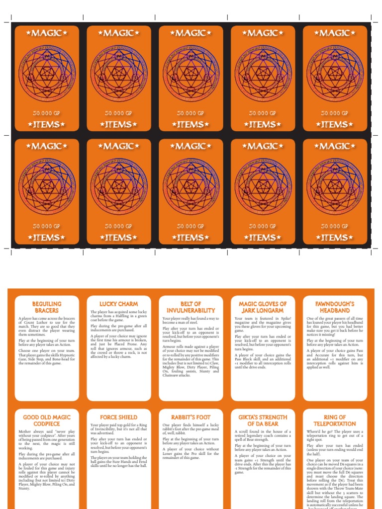 Blood Bowl Magic Item Cards PDF | PDF | Teams | Football Codes