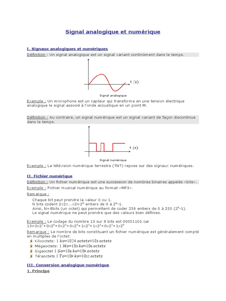 Signal Analogique Et Numérique | PDF | Échantillonnage (signal ...