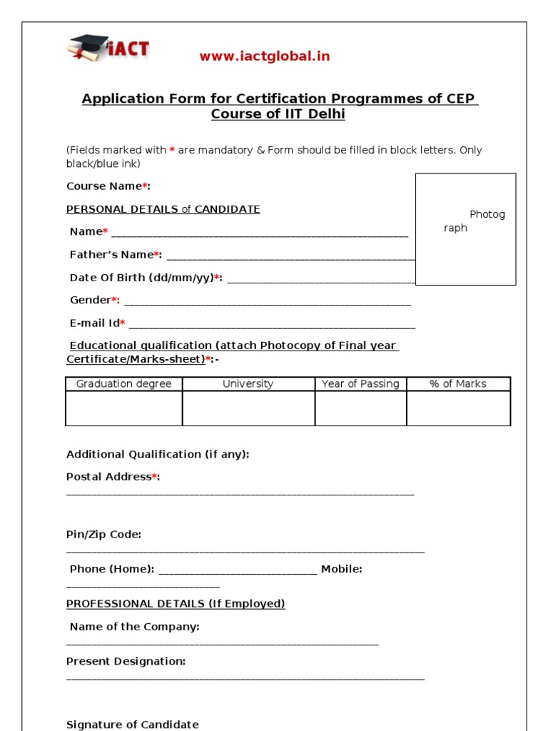 IIT Delhi CEP Certification Form | PDF | Business | Computers