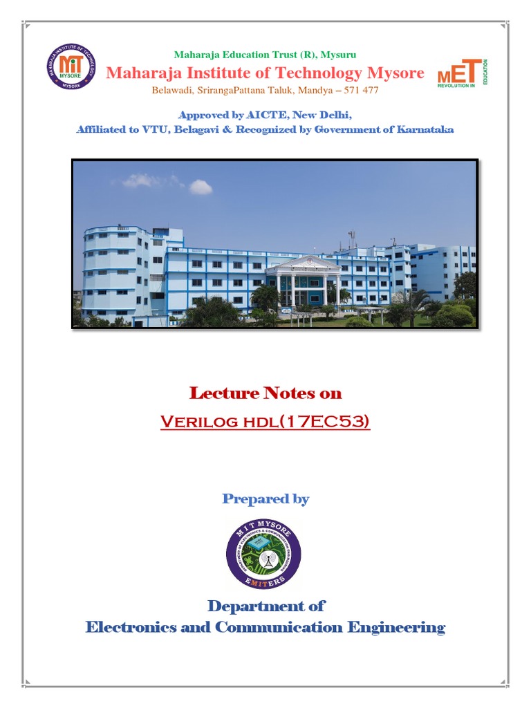 Lecture Notes On Verilog Hdl An Introduction To Modeling Digital Systems Pdf Engineering
