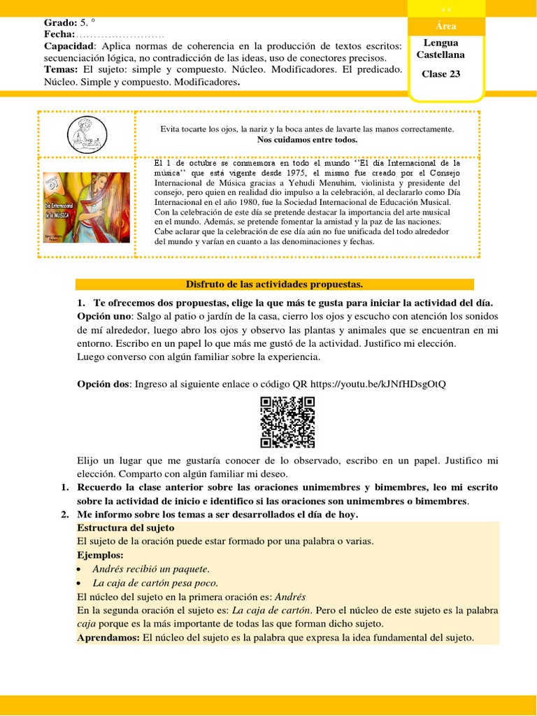 Quinto Grado - Lengua Castellana - Clase 23 VF | PDF | Predicado ...